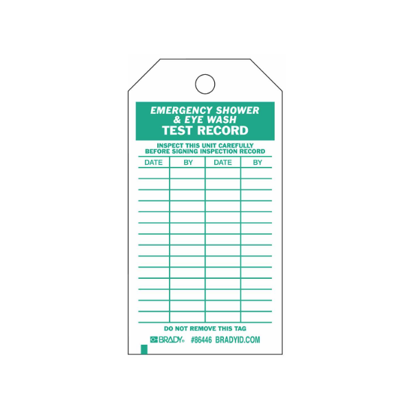 Emergency Shower & Eye Wash Test Record Tag, Polyester, 5 3/4" x 3", 8 ...