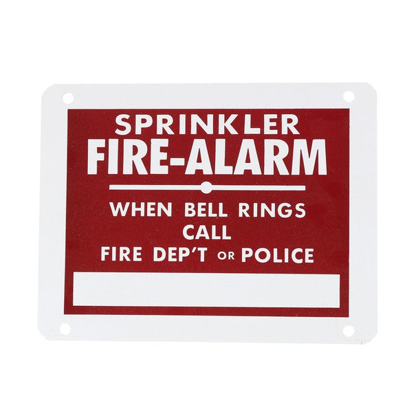 Sprinkler Fire Alarm Bell Sign, Aluminum, 9" x 7" — SignFly.com